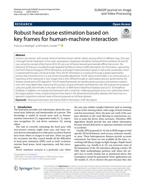 Pdf Robust Head Pose Estimation Based On Key Frames For Human Machine