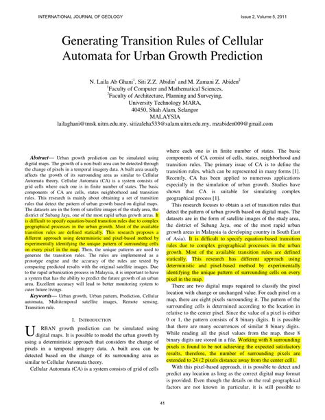 Pdf Generating Transition Rules Of Cellular Automata For Urban Growth Prediction