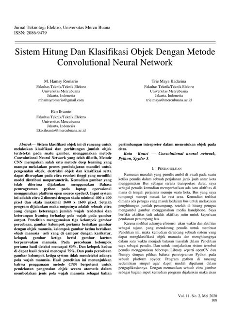 PDF Sistem Hitung Dan Klasifikasi Objek Dengan Metode Convolutional Neural Network