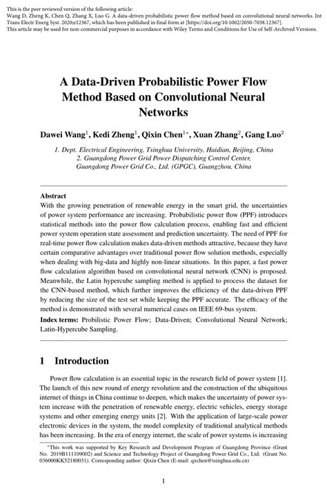 PDF A Datadriven Probabilistic Power Flow Method Based On Convolutional Neural Networks