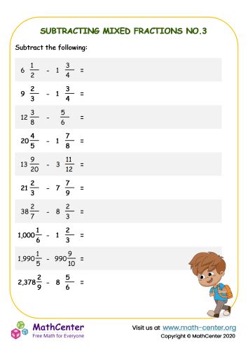 Subtracting Mixed Fractions Worksheet No3 Worksheets Math