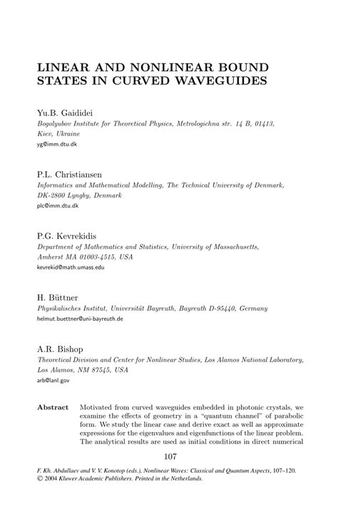 Pdf Linear And Nonlinear Bound States In Curved Waveguides