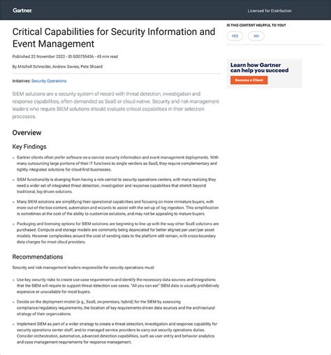 2022 Gartner® Critical Capabilities For Security Information And Event