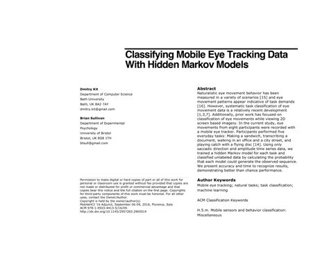 Pdf Classifying Mobile Eye Tracking Data With Hidden Markov Models