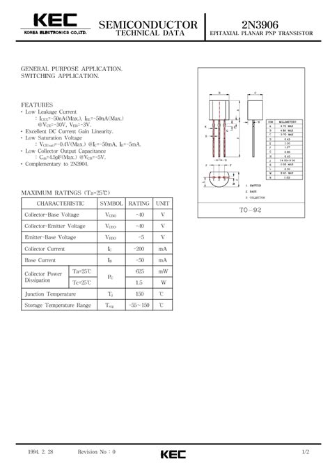 2n3906 Pdf资料下载 1 2 页 Small Signal Pnp Transistor