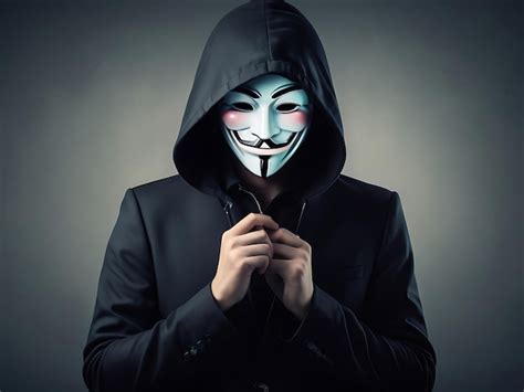 Hacker Wearing The Anonymous Mask And Hoodie On Dark Binary Code