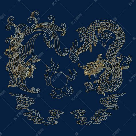 龙凤呈祥线稿矢量图素材图片免费下载 千库网