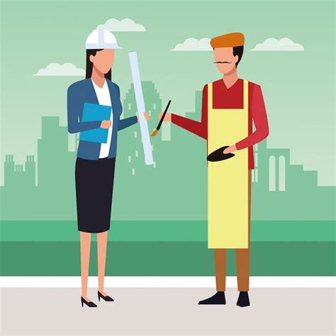 Enginner Mulher E Artista Em Pé Vetor Premium