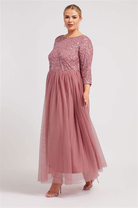 Luxe Plus Size Dark Pink Sequin Hand Embellished Maxi Dress Yours