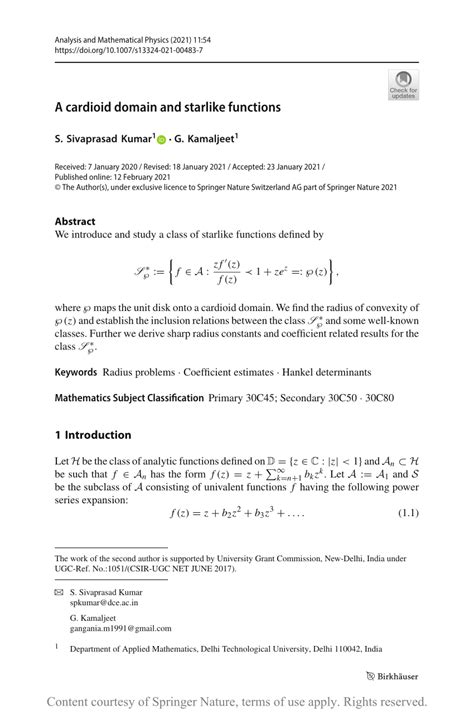 A Cardioid Domain And Starlike Functions Request Pdf
