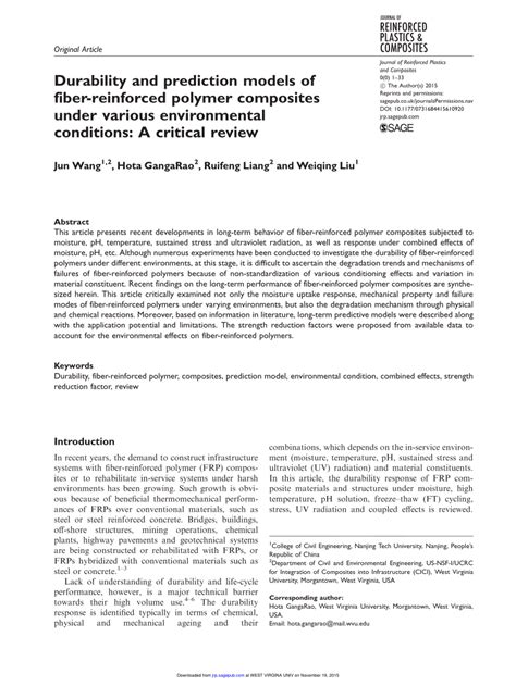 Pdf Durability And Prediction Models Of Fiber Reinforced Polymer Composites Under Various