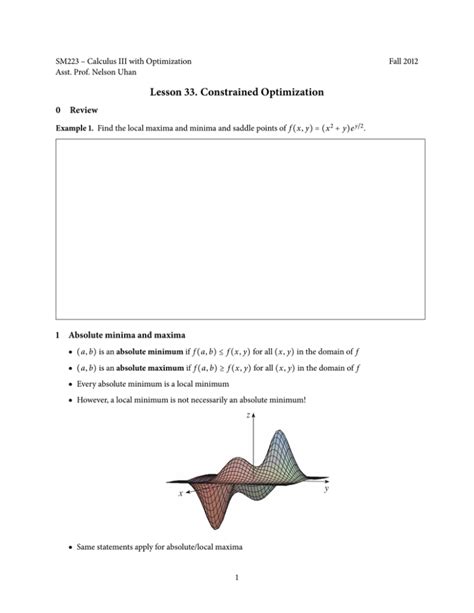 Lesson 33 Constrained Optimization 0 Review