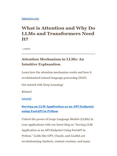 What Is Attention And Why Do Llms And Transformers Need It Datacamp Pdf