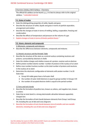 1 Igcse Cie Combined Science 0653 Syllabus 2025 2027 Free Teaching Resources