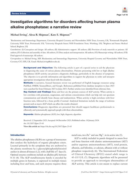 Pdf Investigative Algorithms For Disorders Affecting Human Plasma Alkaline Phosphatase A
