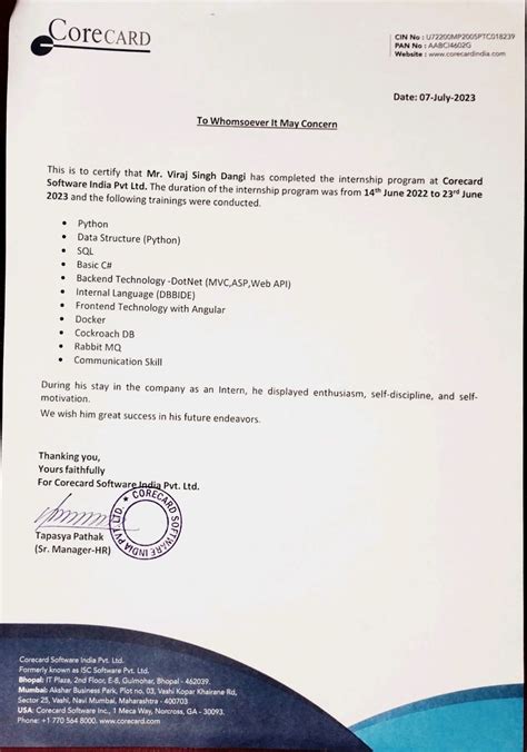 Viraj Singh Dangi On Linkedin Internshipcompletion