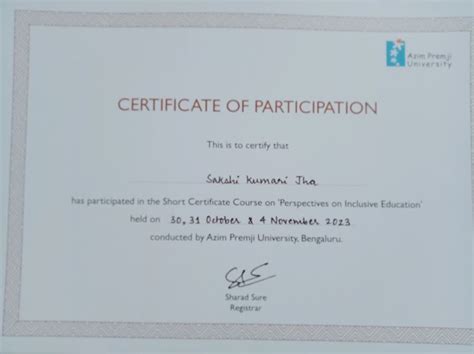 Sakshi Jha On Linkedin Successfully Completed Workshop On Perspective Of Inclusive Education At…