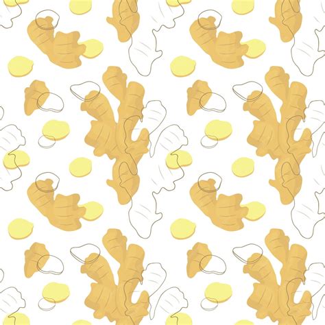 Premium Vector Seamless Vector Pattern Background Of Ginger Root Made Of Simple Illustrations