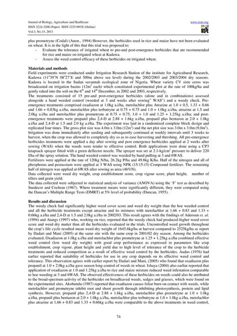 The Influence Of Pre And Post Emergence Herbicides On The Pdf