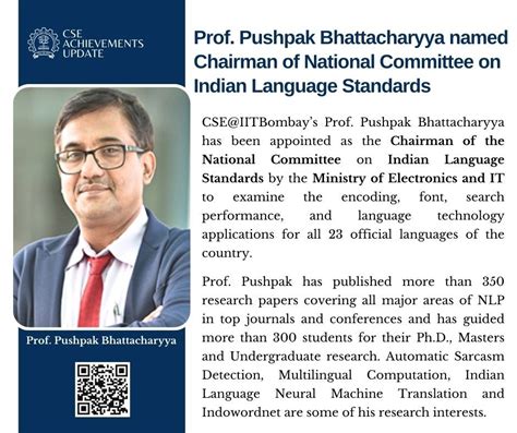 Congratulations To Prof Pushpak Bhattacharyya For Being Appointed As The Chairman Of The