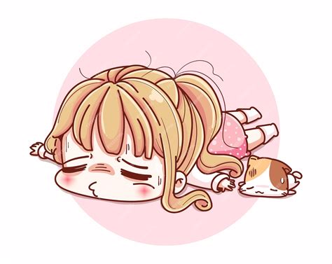 Tired Girl Exhausted And Cartoon Character Design Premium Vector