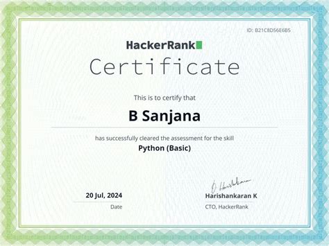 Sanjana B On Linkedin Python Hackerrank Certification Coding
