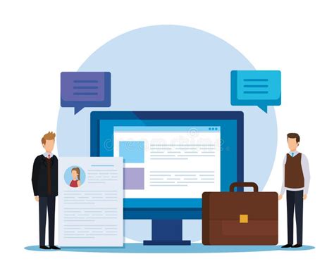 Businessmen With Curriculum Vitae And Computer Document Stock Illustration Illustration Of