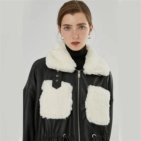 [eam] Свободная куртка из овечьей шерсти большого размера куртка из искусственной кожи новинка