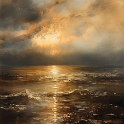 Premium Photo Moody Tonalism Realistic Sunset Paintings Over Ocean