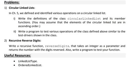 solved problems 1 circular linked lists in ch 5 we
