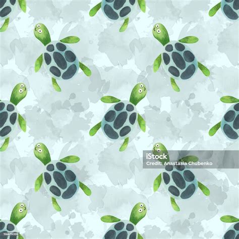 바다거북 원활한 패턴 만화 스타일의 수채화 그림 아기 직물 패브릭 디자인 스크랩북 벽지 등을 위한 귀여운 질감 거북이에 대한