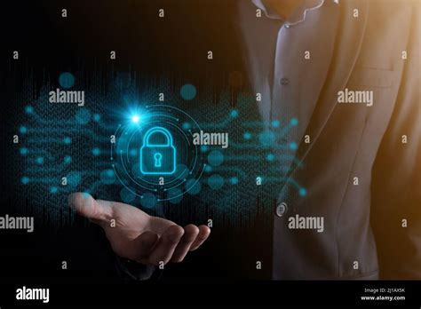 Cyber Security Network Padlock Icon And Internet Technology Networking Businessman Protecting