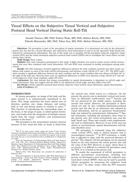 Pdf Visual Effects On The Subjective Visual Vertical And Subjective