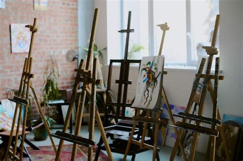 Premium Photo Wooden Easels In Art School