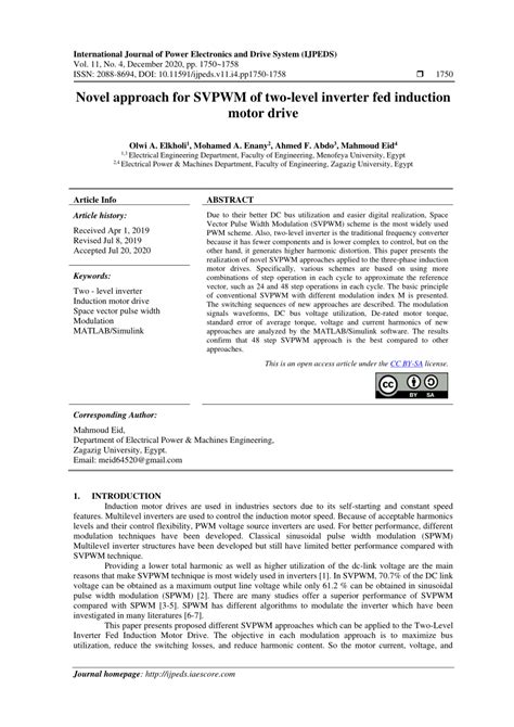 pdf novel approach for svpwm of two level inverter fed induction