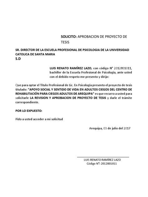 Solicitud De Proyecto De Tesis Pdf