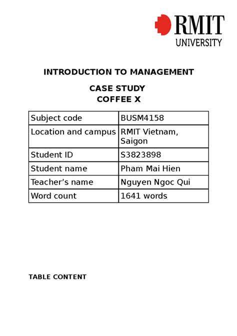 Assignment 2 Individual Report Sample Introduction To Management Rmit
