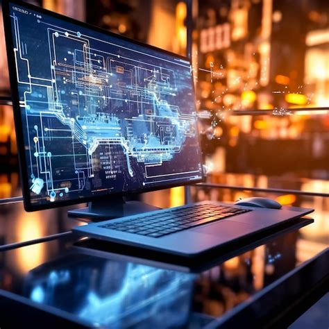 Premium Ai Image Glowing Computer Monitor Displays Technological Figures For Future Technology