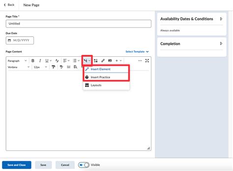 Inserting Elements And Practices Using Creator In Lessons View