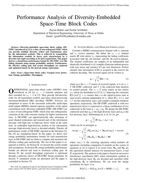 Pdf Performance Analysis Of Diversity Embedded Space Time Block Codes