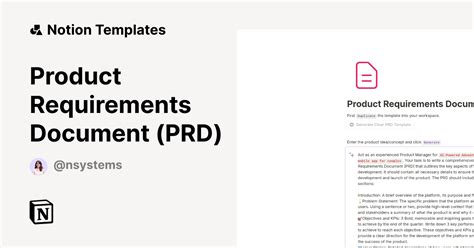 Product Requirements Document PRD Template Notion Marketplace