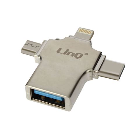 LinQ W Lightning USB C I Micro USB Do Kompaktowego Adaptera USB OTG Srebrny LinQ Sklep