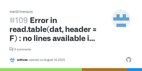 Error In Readtabledat Header F No Lines Available In Input