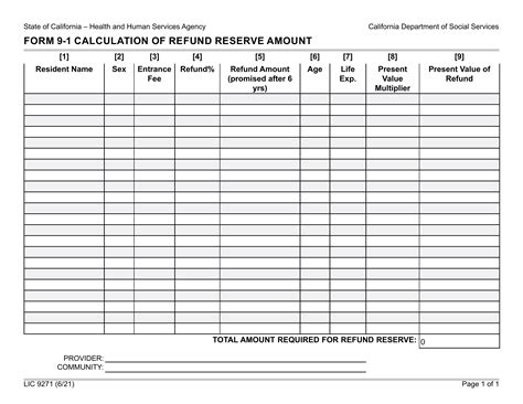 LIC 9271 Form 9-1: Calculation Of Refund Reserve Amount | FormsDocs.com