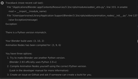 anyone having issue with blender 3 3 and animation nodes i get this