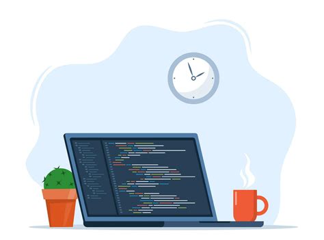 Laptop With Cup Of Coffee And Plant In Pot Workplace Of Coder Online
