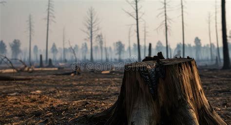 Forest Wildfire Aftermath Showing Charred Trees And Environmental