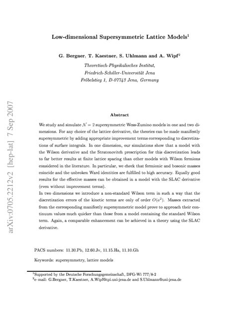 Pdf Low Dimensional Supersymmetric Lattice Models Tobias Kaestner