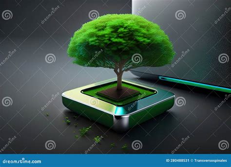 Tree Grow From Computer Chip Cpu Generative Ai Stock Illustration
