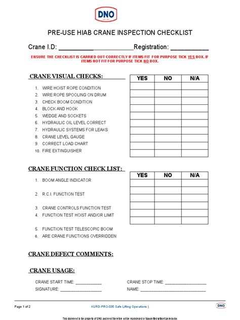 Hiab Crane Preuse Inspection Checklist Pdf